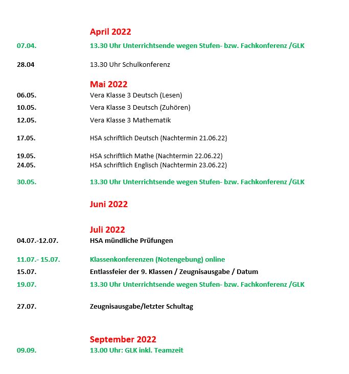 Ferienplan und andere Termine - Erich Kästner-Schule